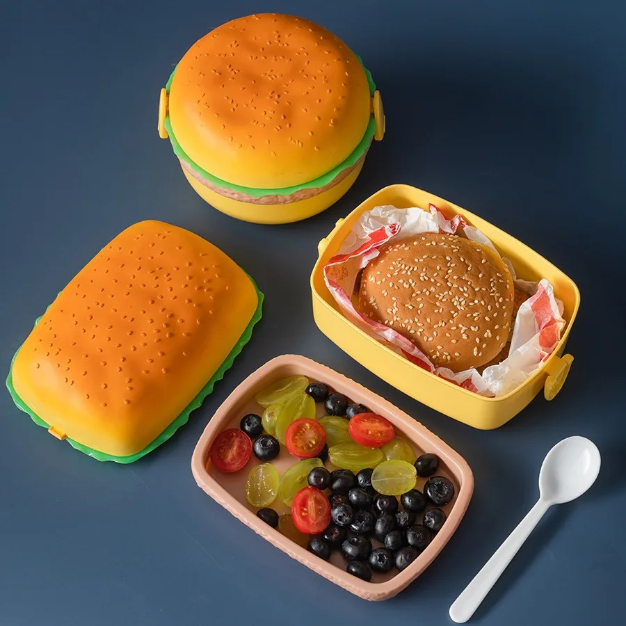 Double-layed Hamburger Bento Box Microwaveable Children's Snack Box ...