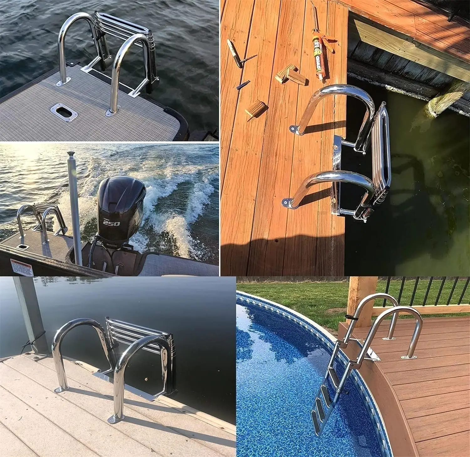 Outboard Boat Ladders 4 Step Folding, Removable Pontoon/Marine Yacht ...