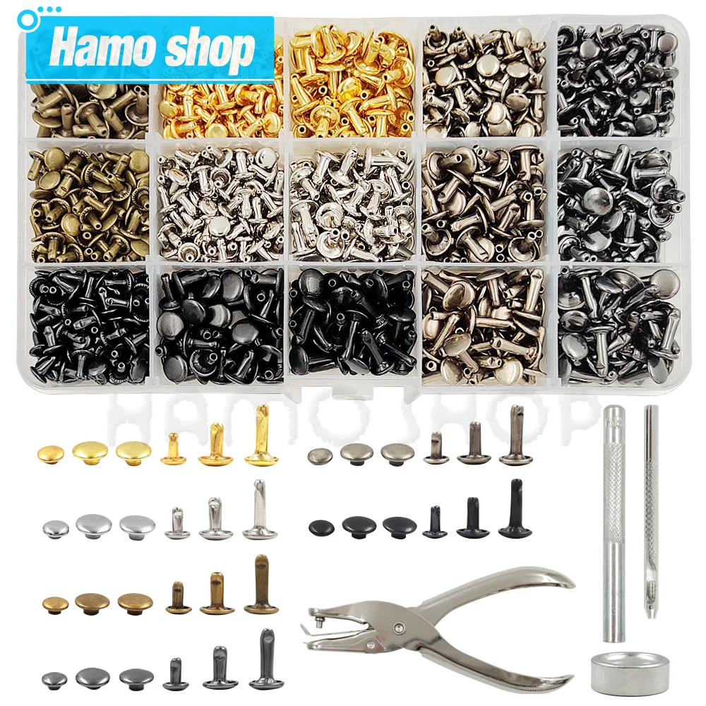 Metal Double Cap Rivets Stud Round Nail Spike With Tool Kits For ...