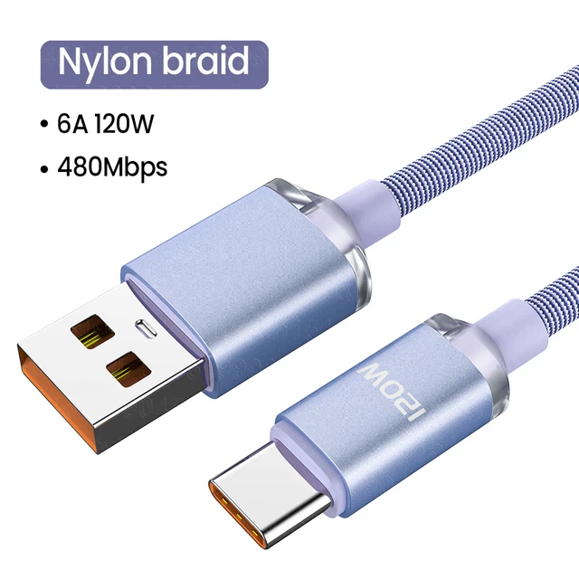 480Mbps USB Type C Data Cable 120W Supercharge USB-C Phone Charger ...