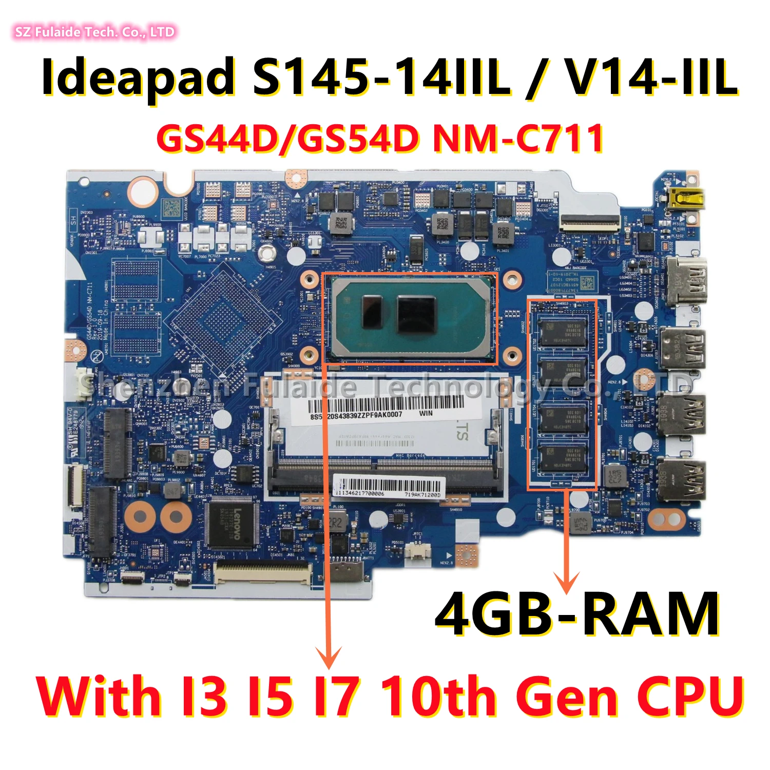 NM-C711 GS44D/GS54D para Lenovo Ideapad S145-14IIL, placa base de ordenador portátil con I3 I5 ...
