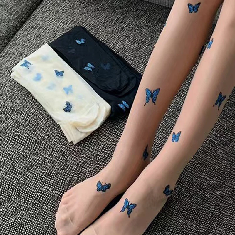 Breathable Blue Color Butterfly for Women Tights Shape Sexy Silk Thin ...