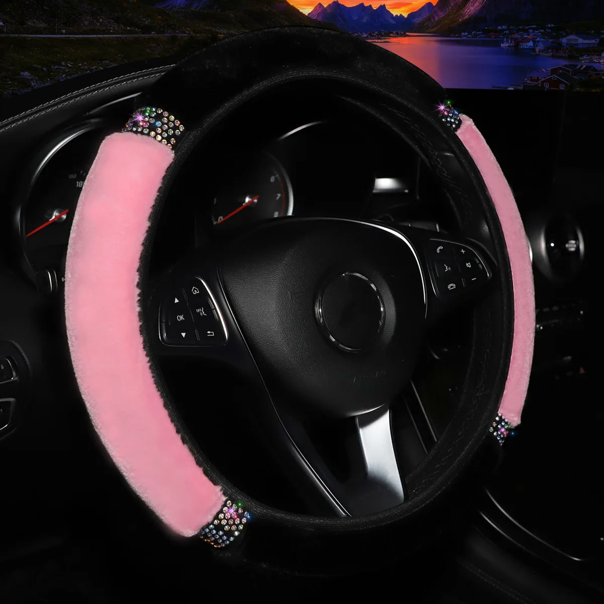 Universal-37-38cm-Diameter-Soft-Plush-Rhinestone-Car-Steering-Wheel ...