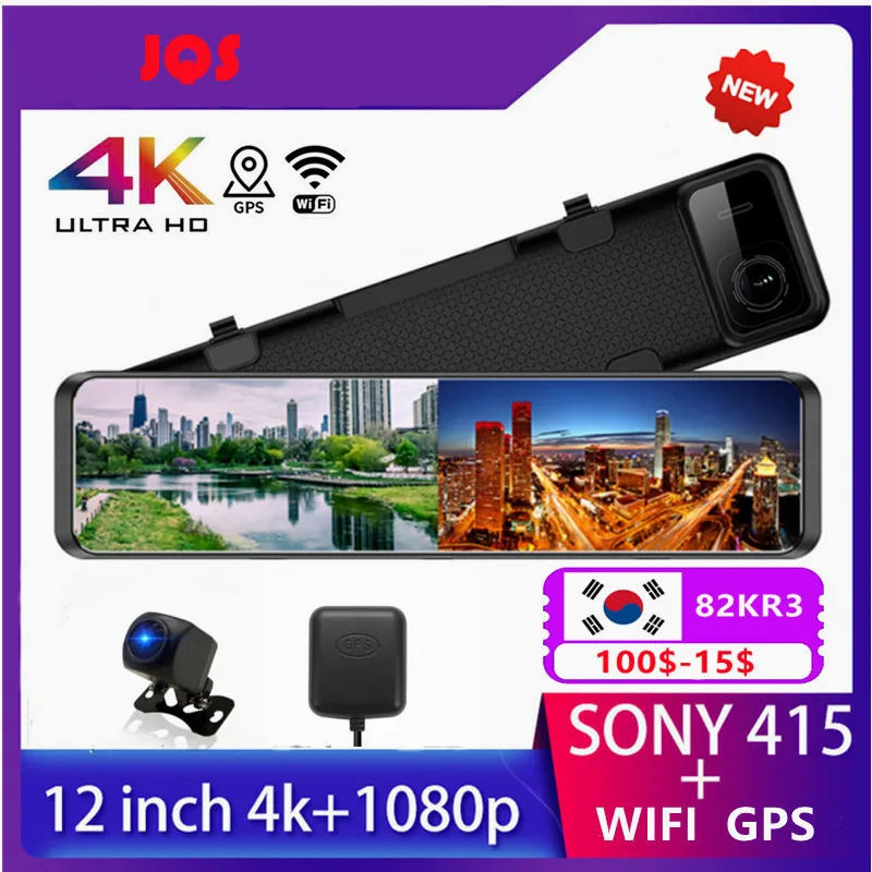 Car DVR 2160P 12" 4K Sony IMX415 Rear View Mirror Camera FHD 1080P Rear ...