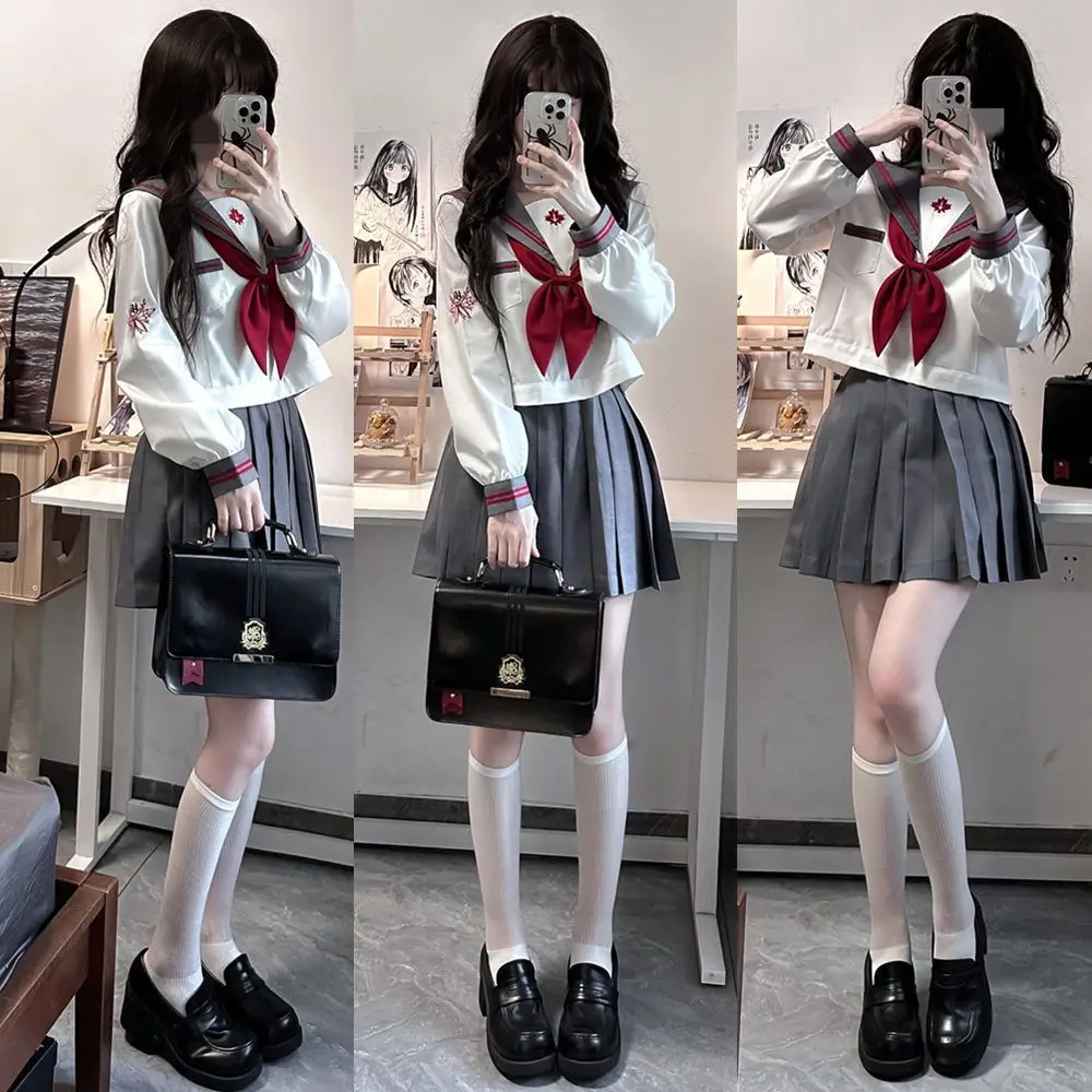 Gray-white-JK-Korean-Japanese-sailor-suit-girls-school-uniform-cute ...