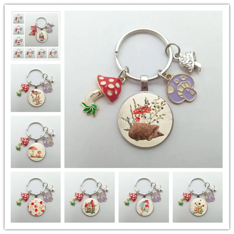 Psychedelic mushroom keychain plant art pendant natural woodland hippie ...