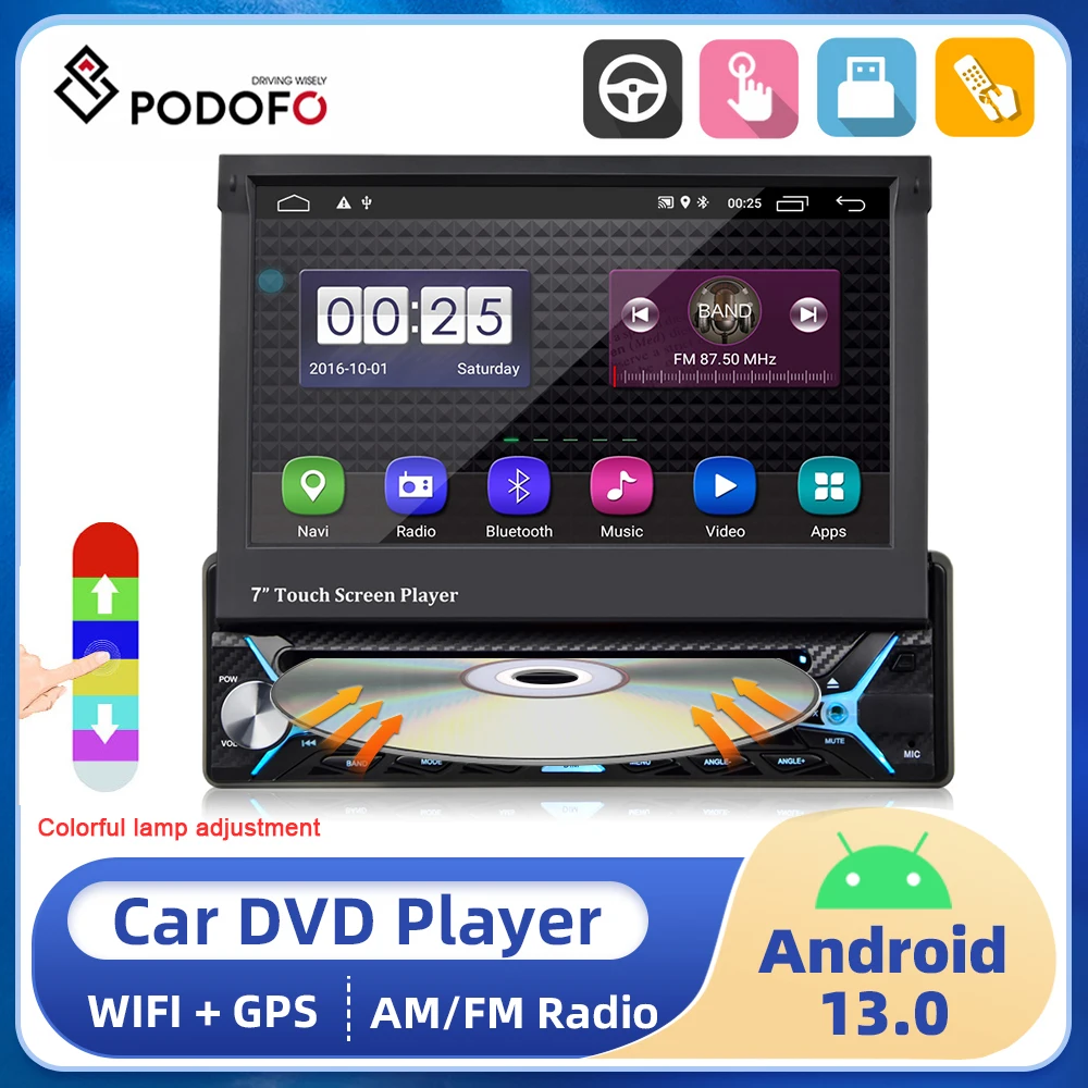 Podofo 1din 7 "auto stereo radio mit dvd android 13 2 32g auto ...