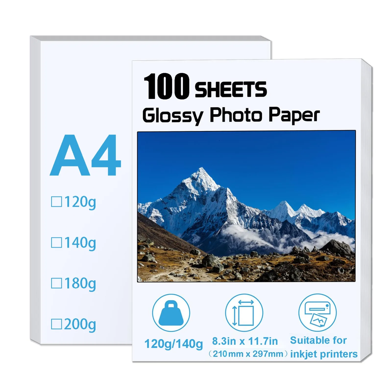 A4 Glossy Photo Paper Waterproof Quick Dry 100 Sheets Coated Paper for ...