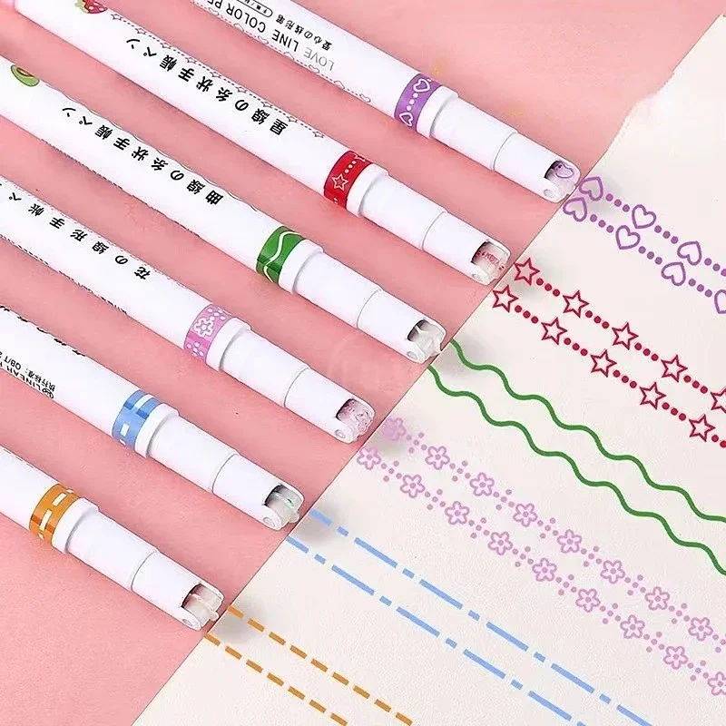 6Pcs-Double-Line-Pattern-Outline-Marker-Pen-Hand-Copy-Account-Multi ...