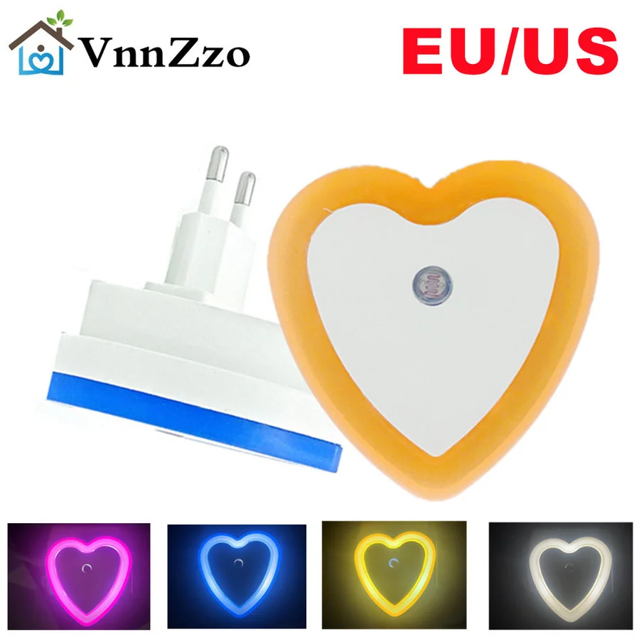 VnnZzo LED Night Light Lamp Bulbs Mini Heart Nightlight Smart Light ...