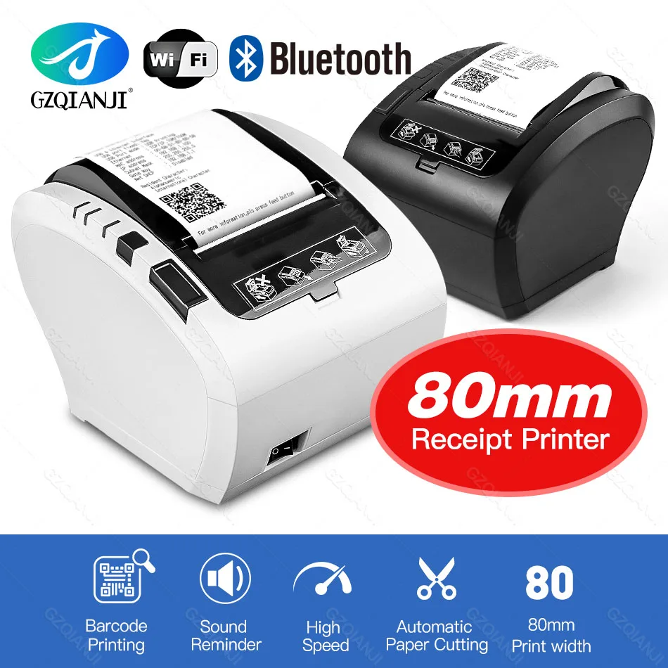 80mm Thermal Receipt Printer with Auto Cutter POS Billing Printer Wireless WIFI Bluetooth USB ...