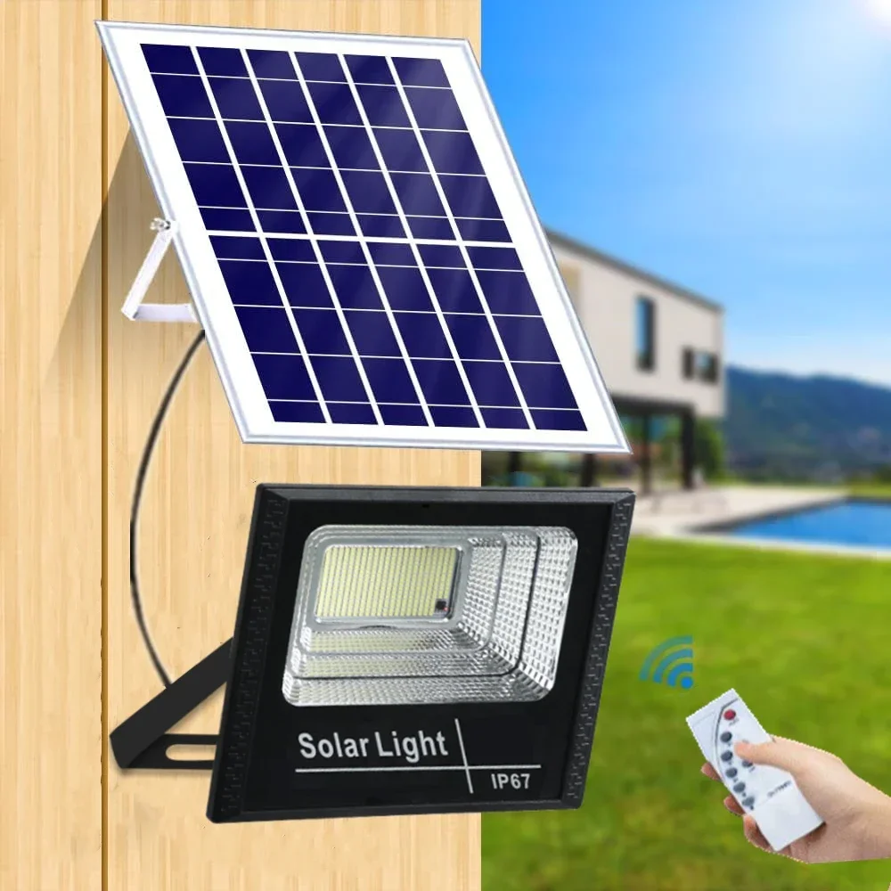 NEW 50-200W Solar Flood Lights with Remote Control Outdoor IP67 ...