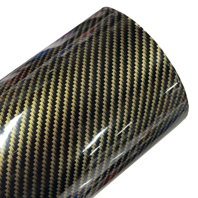 Premium Gloss 2D Black Gold Carbon Fiber Vinyl Wrap Film Roll Self ...