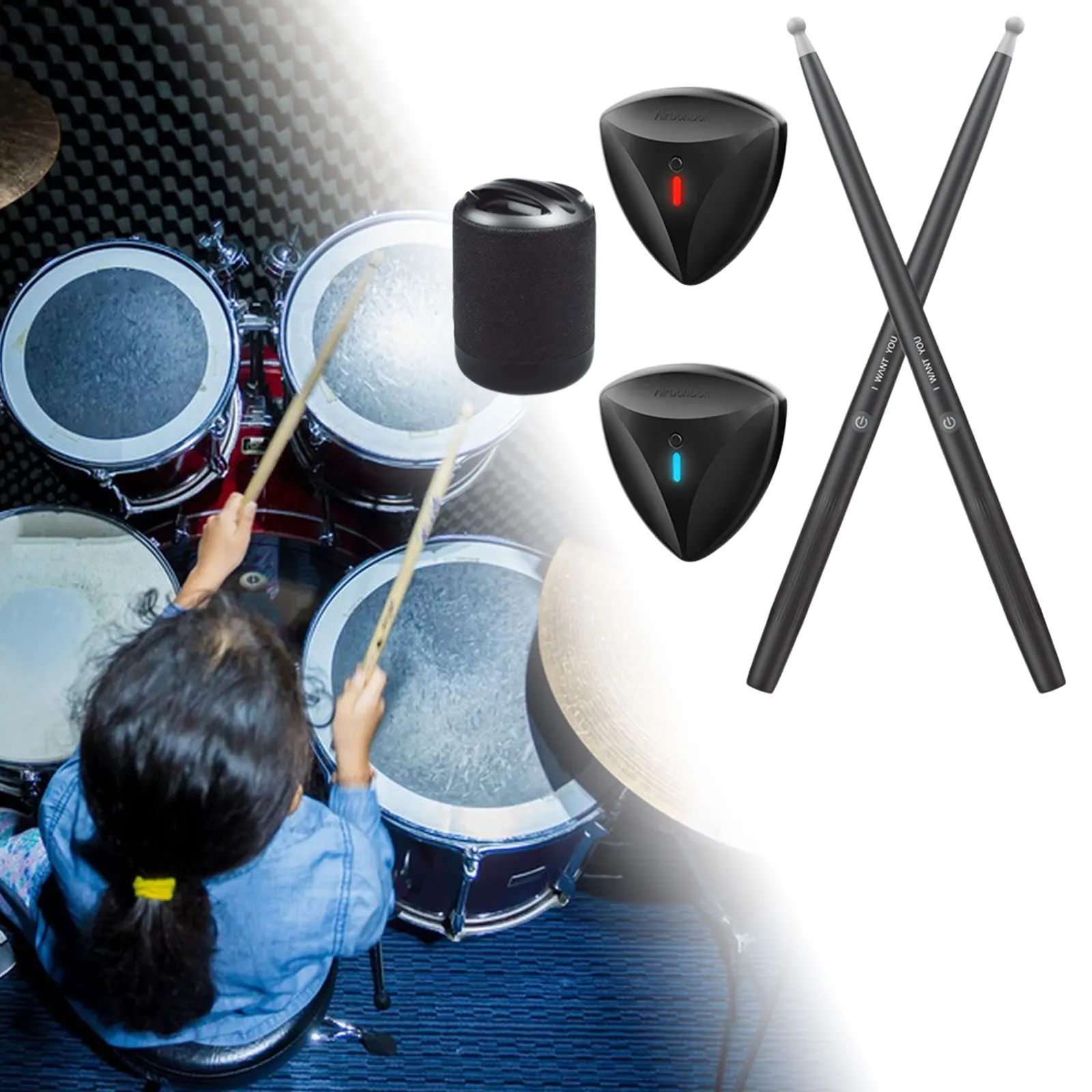 3D Somatosensory Drum Kit Air Electronic Drum with Drumsticks Foot ...