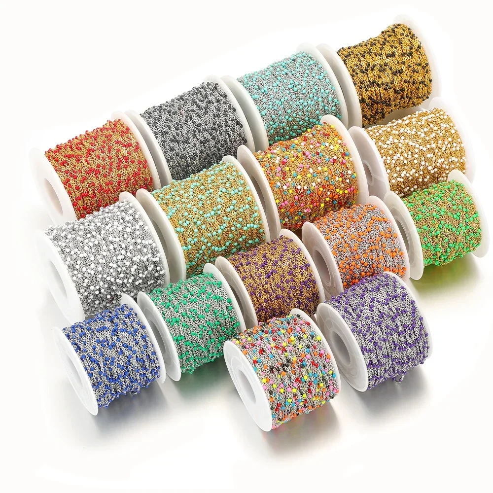2Meters Stainless Steel Gold Enamel Drip Oil Chain Beads Link Chains ...