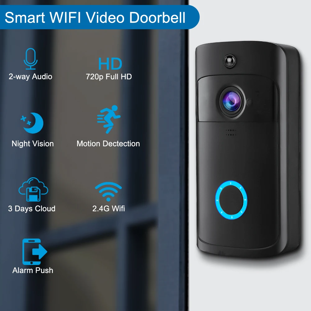 Sonnette - carillon,sonnette vidéo WiFi intelligente,sonnette de porte,caméra d'appel sans fil ...