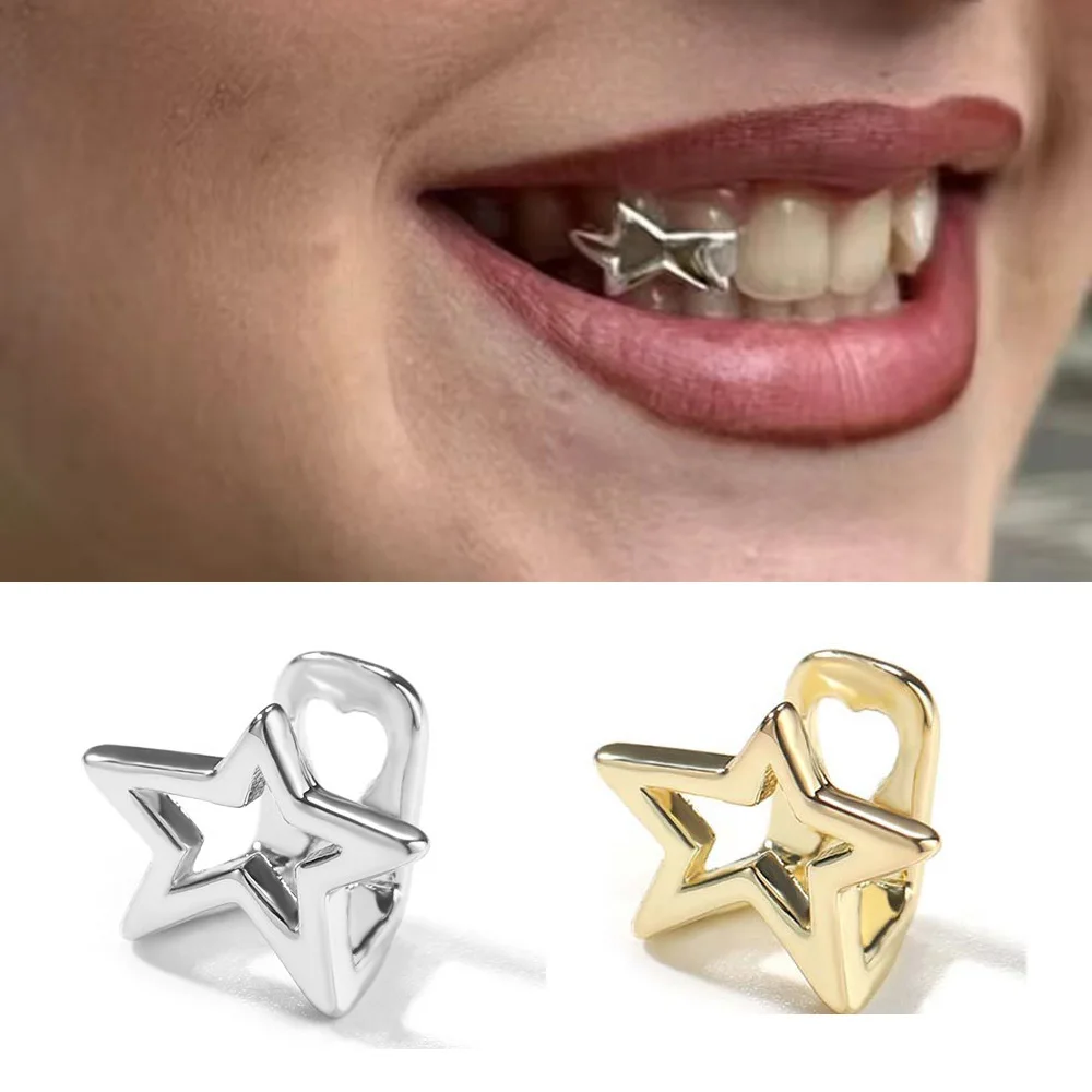 YOUNGX-Punk-Y2K-Hollow-Star-Teeth-Grillz-Hip-Hop-Gold-Silver-Color ...