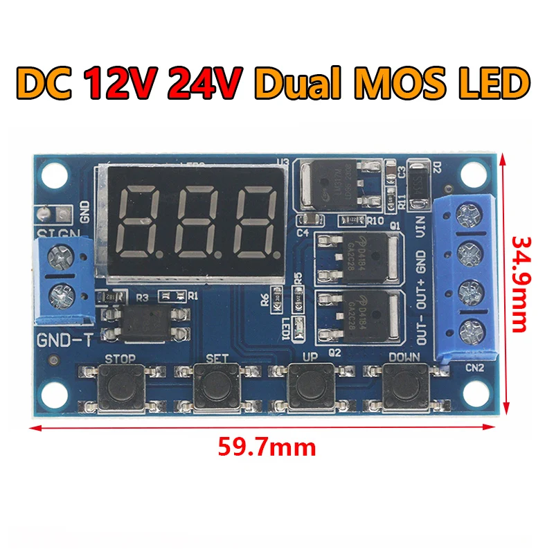 DC 12V 24V Dual MOS LED Digital Time Delay Relay Trigger Cycle Timer Delay Switch Circuit Board ...