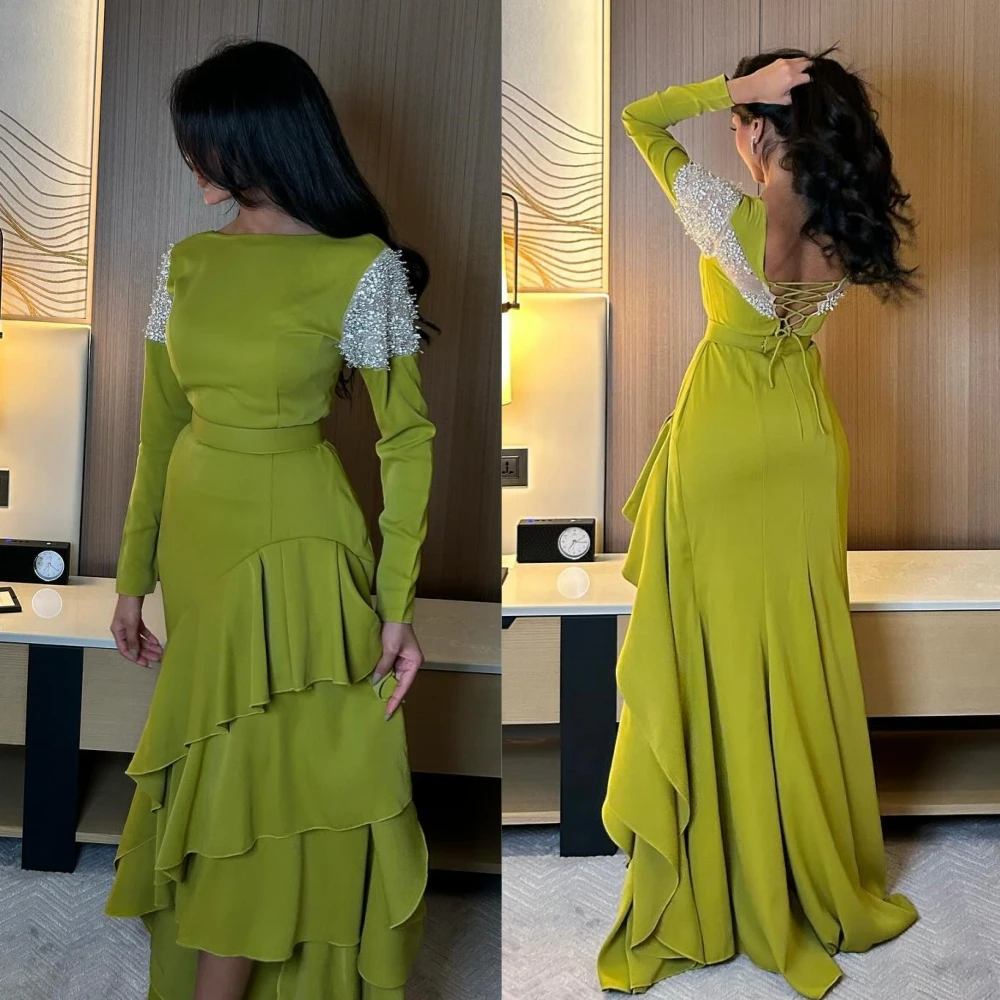 Robes-de-soir-e-formelles-en-satin-plusieurs-niveaux-drap-es-A-Line ...