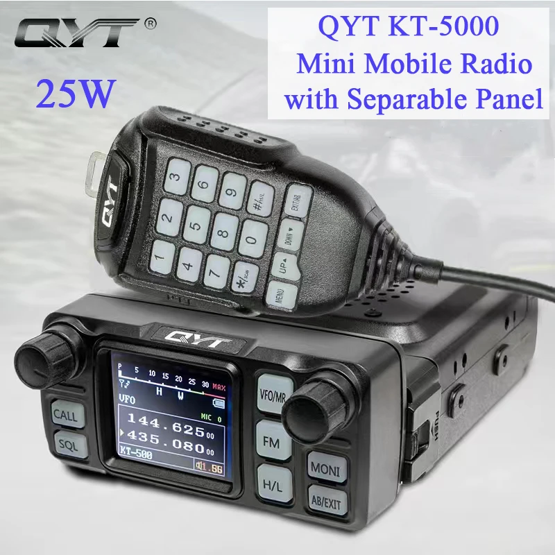 QYT KT 5000 Car Radio Mini Mobile Ham Walkie Talkie 25W 10KM VHF UHF Dual Band with Separable ...