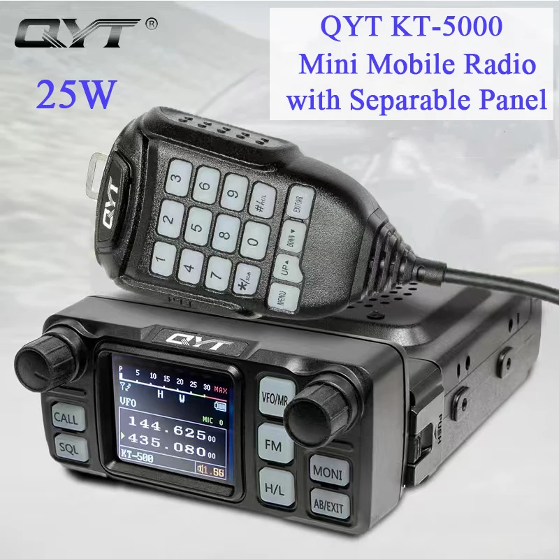 QYT-Mini walkie-talkie móvil KT-5000, Radio de coche, 25W, 10KM, VHF, UHF, banda Dual con Panel ...