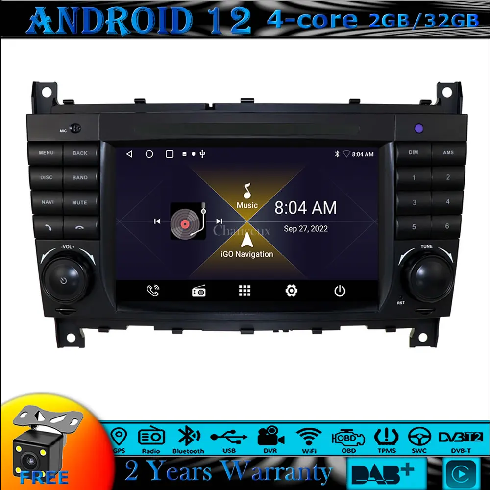 7-Android-12-Autoradio-GPS-SAT-Navi-DAB-For-Mercedes-CLC-C-Klasse-W203 ...