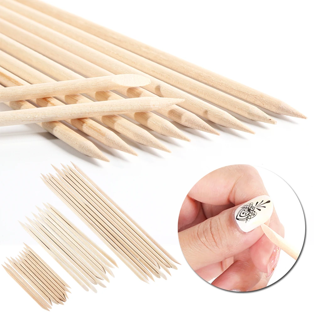 1 Set Orange Wood Stick Cuticle Pusher Remover Double Ended Angled UV ...