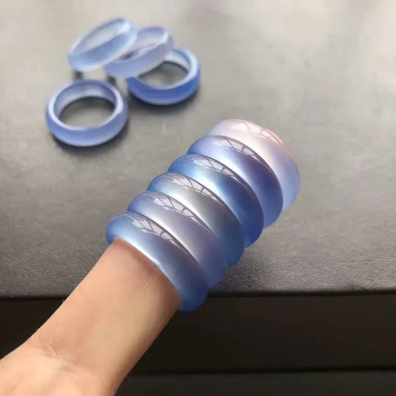 Natural-real-agate-light-blue-jade-rings-jewelry-gemstone-band-Simple ...