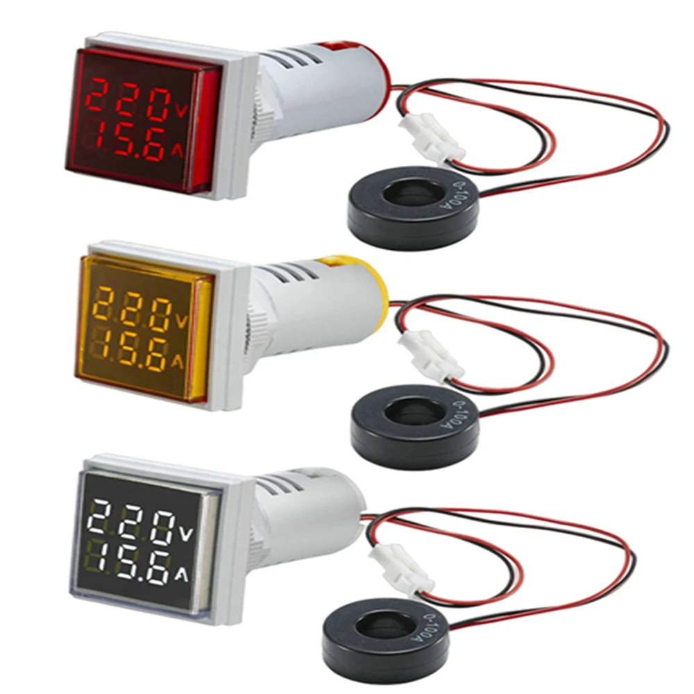 AC 50-500V 0-100A Square LED Digital Voltmeter Ammeter 110V 220V ...