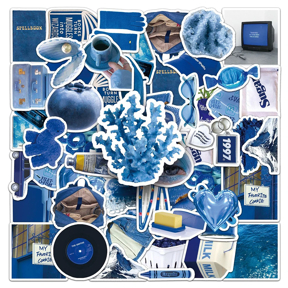 10/30/50pcs INS Cute Blue Aesthetic Stickers Cartoon Decals Laptop ...