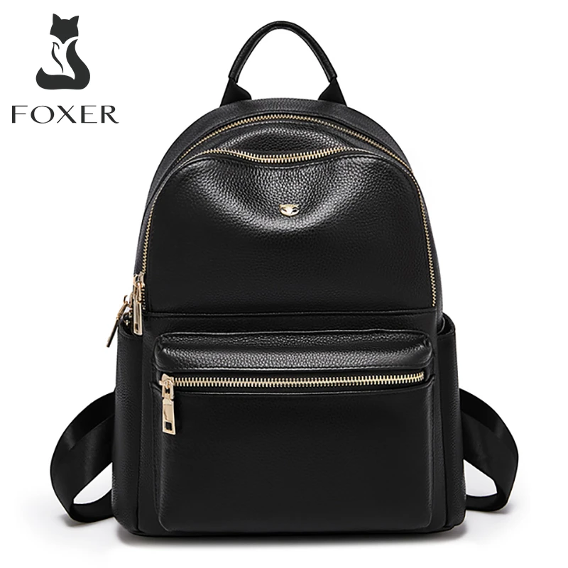 FOXER Brand Spilt Leather Backpack Simple Leisure Large Capacity Ladies ...