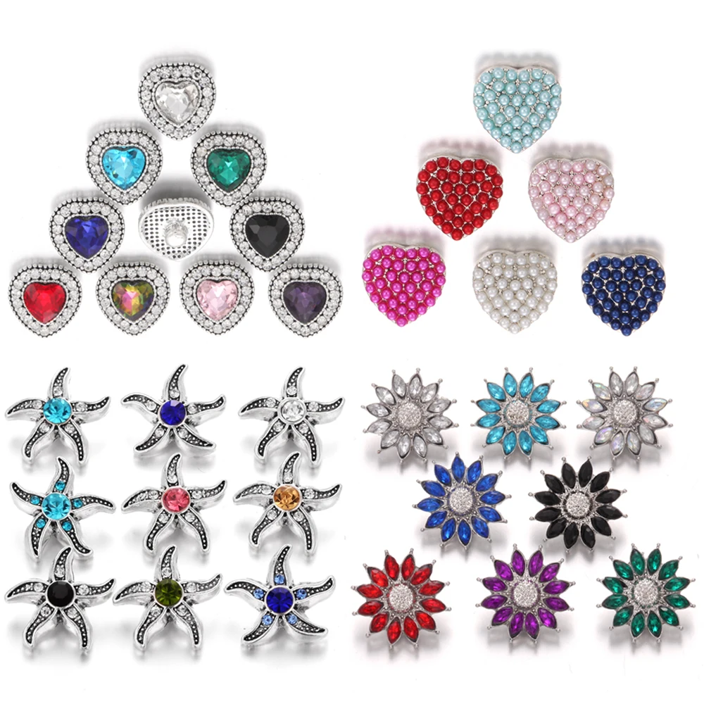 10pcs/lot New 12mm Snap Jewelry Crystal Heart Flower Mini 12mm Metal ...