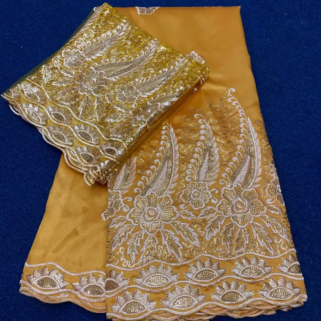 2024-yellow-gold-African-George-Fabric-High-Quality-Indian-Raw-Silk ...