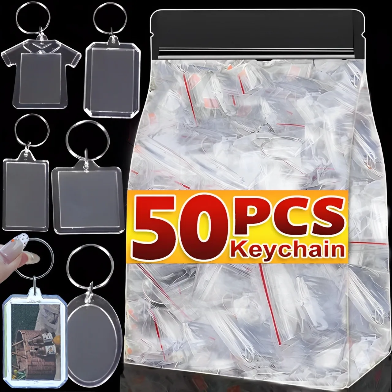 5-100pcs-Transparent-Rectangle-Blank-Acrylic-Insert-Keychain-Photo ...