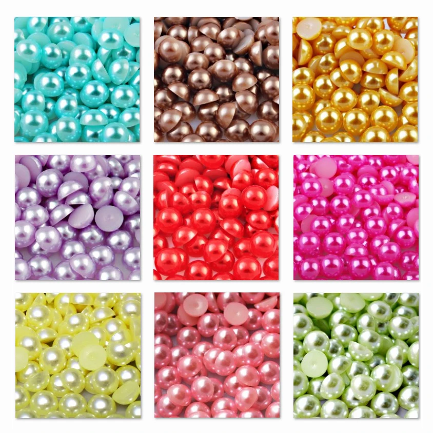 Many Colors Sizes 2/3/4/6/8/10mm Imitation Pearl ABS Plastic Half Round ...