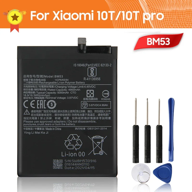 BM53 telefon pil için Xiaomi 10T 10T Pro 5000mAh BM53 yedek pil + aracı ...