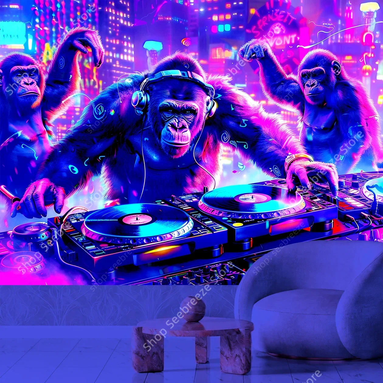 Hippie Cartoon Character UV Reactive Tapestry DJ Music Animal Anime ...