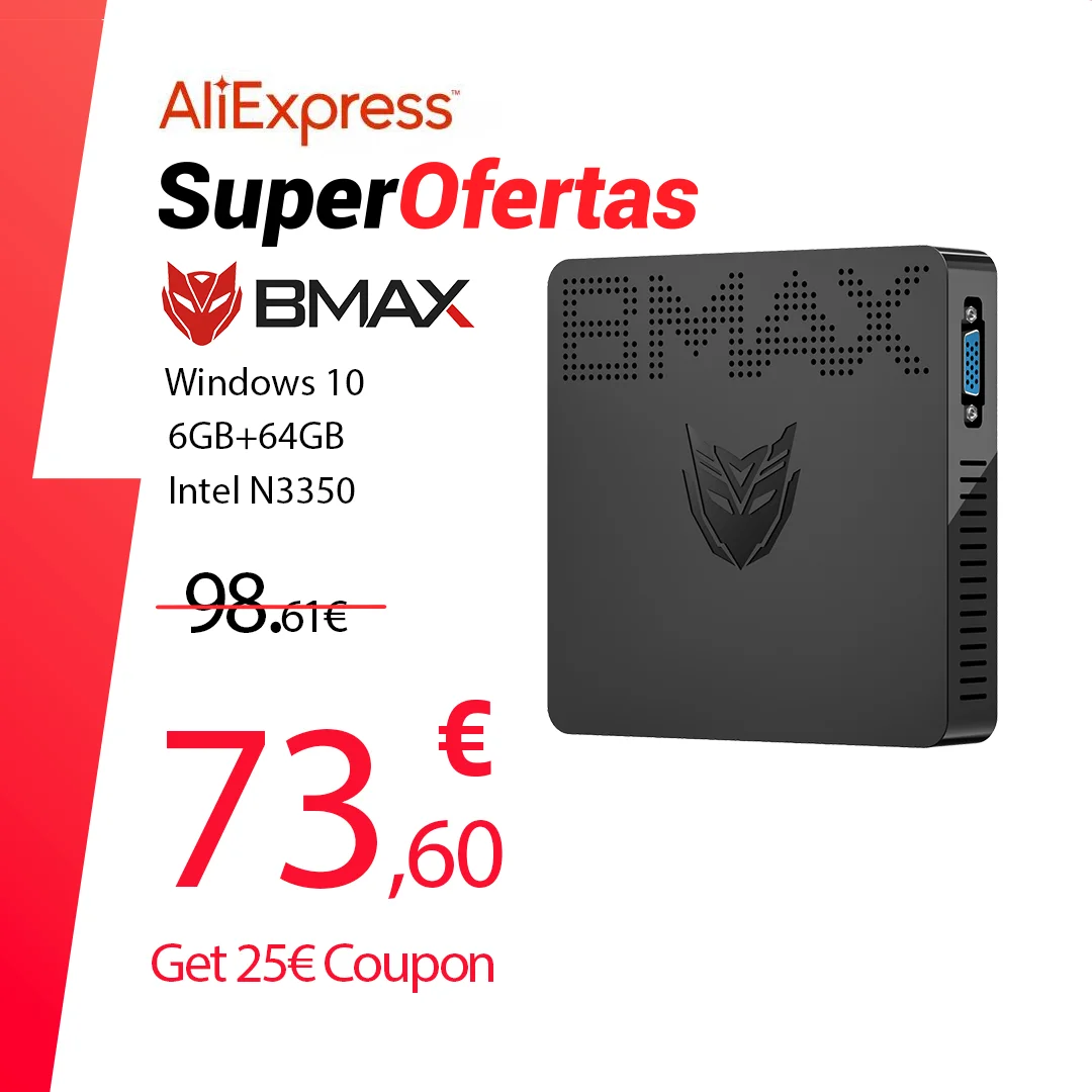 BMAX – Mini ordinateur B1 Plus, processeur PC Intel Apollo Lake N3350, Windows 10, 4K, 6 go, 64 ...