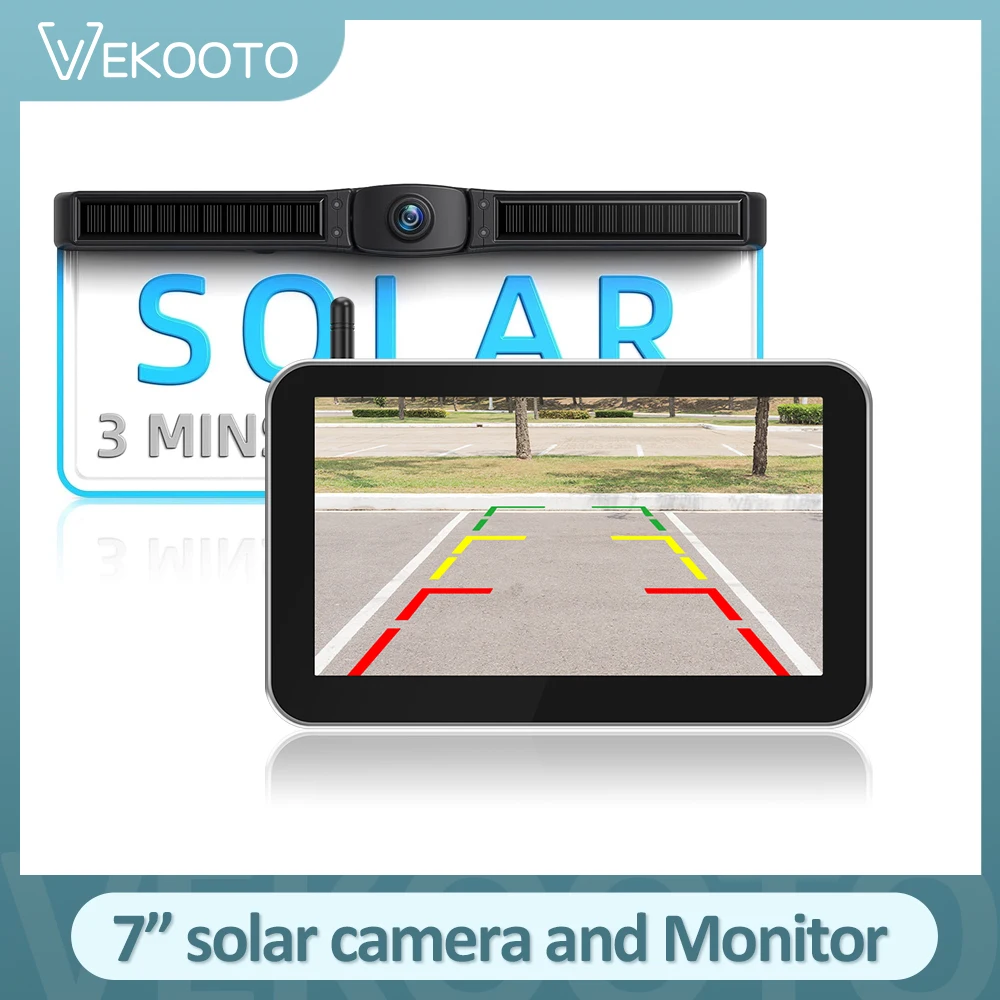 WiFi HD Wireless Backup Camera Solar Powered License Plate Monitor For ...