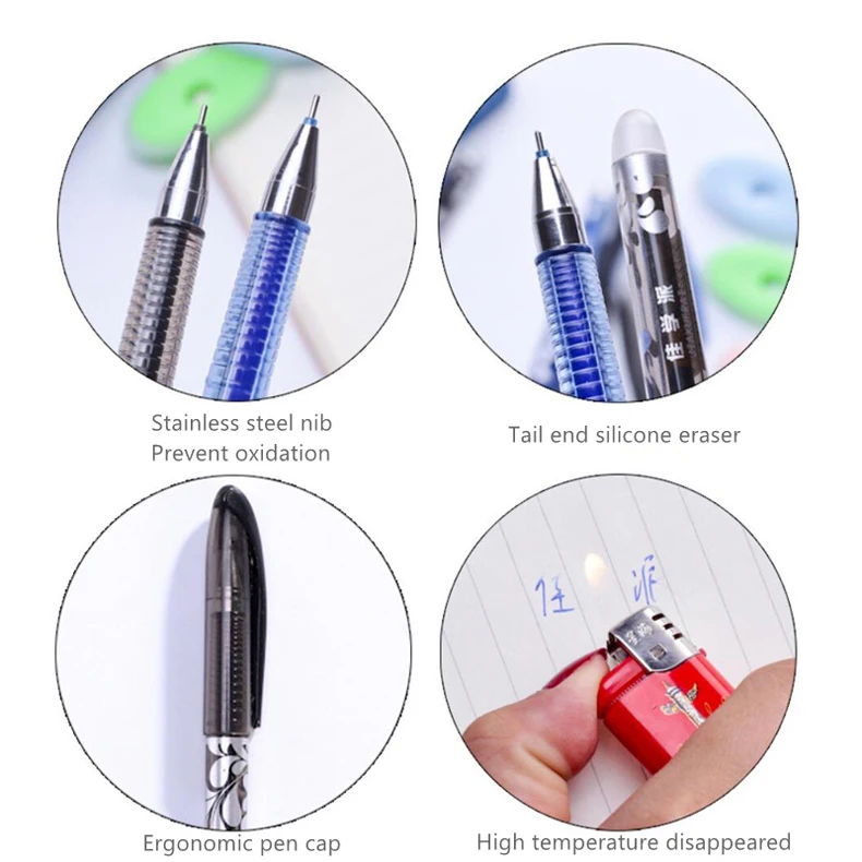 STYLO,blue 7pcs set B--stylos à Gel effaçables, recharges, tige 0.5mm ...