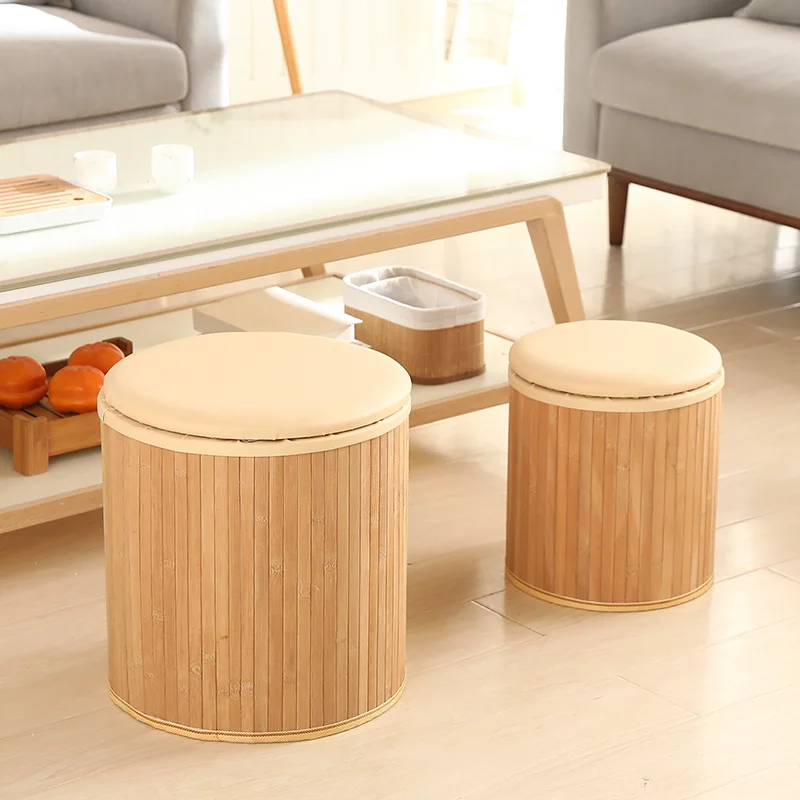 Bamboo-Small-Stool-Home-Creative-Simple-Bench-Storage-Round-Stools ...