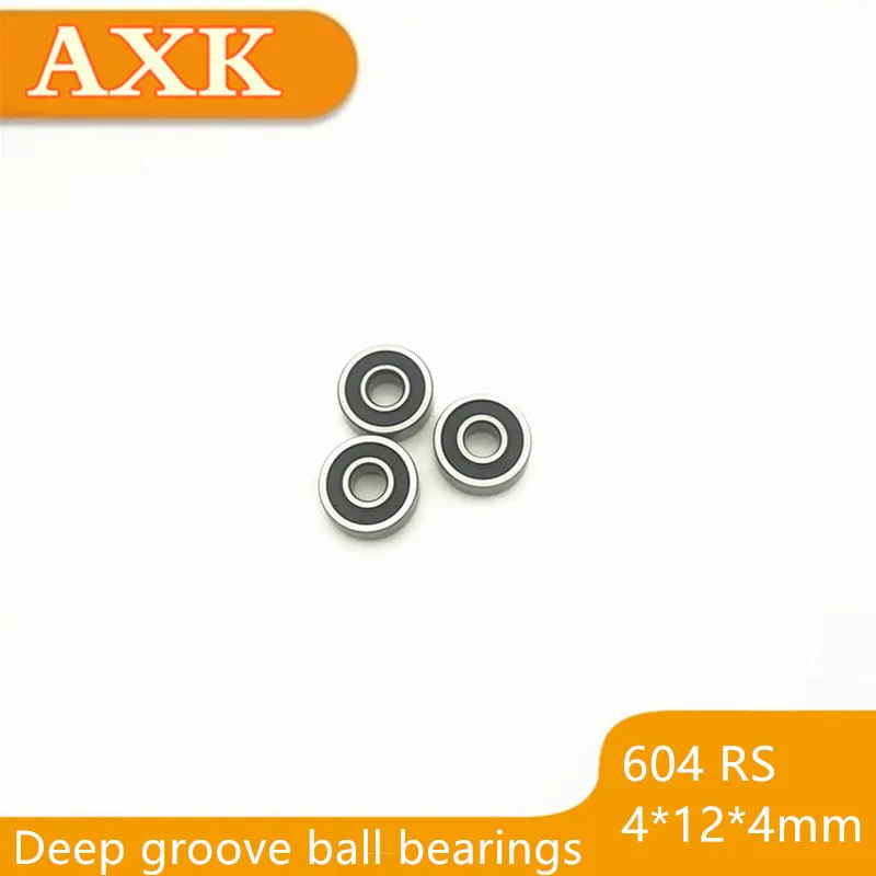 Rushed 100pcs 604-2rs 4x12x4 Miniature Rubber Sealed Deep Groove Ball ...