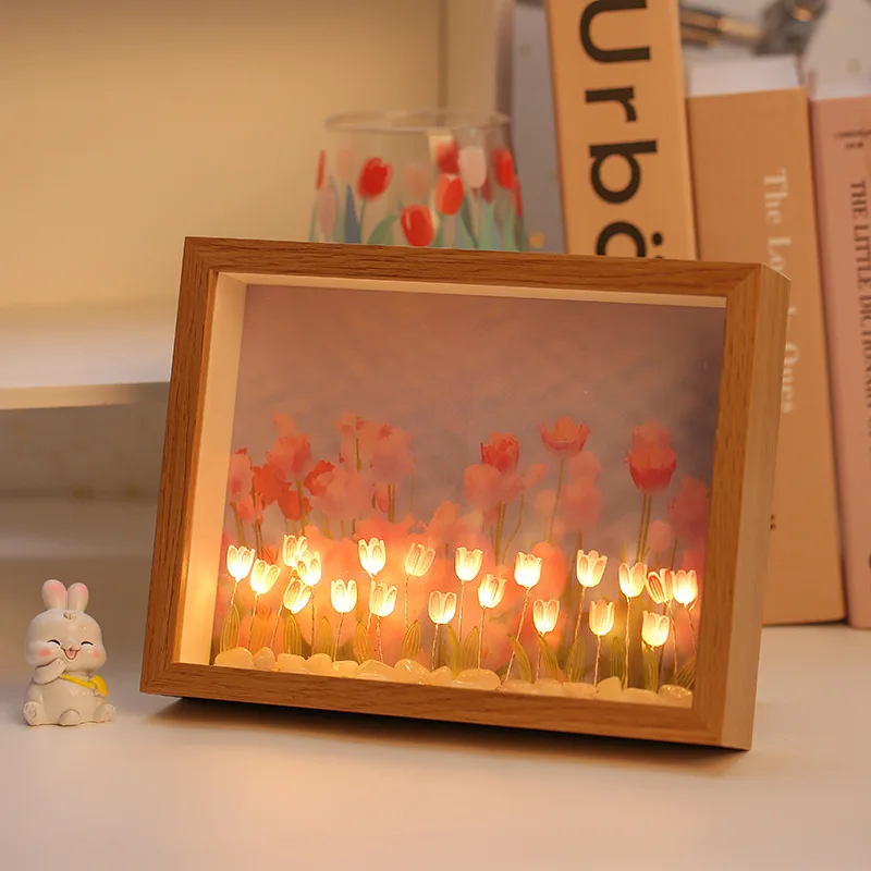 DIY-Cloud-Mirror-Tulip-Lamp-Simulation-Flower-Photo-Frame-Bedroom-Sleeping-Lamp-Handmade-Craft ...