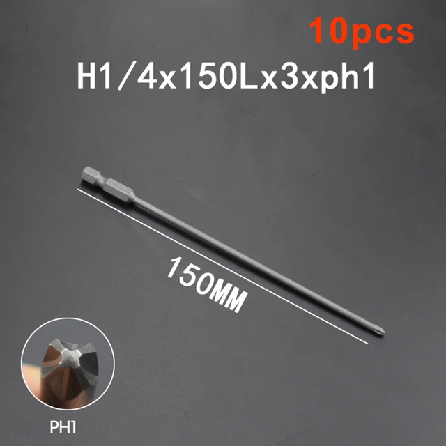 10pc Magnetic Phillips Electric Screwdriver Bit 150mm 1/4' Hex Shank S2 ...