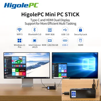 Higole Fanless Intel J4125 Mini PC Windows 11 Pro WiFi 8GB 128/256GB ...