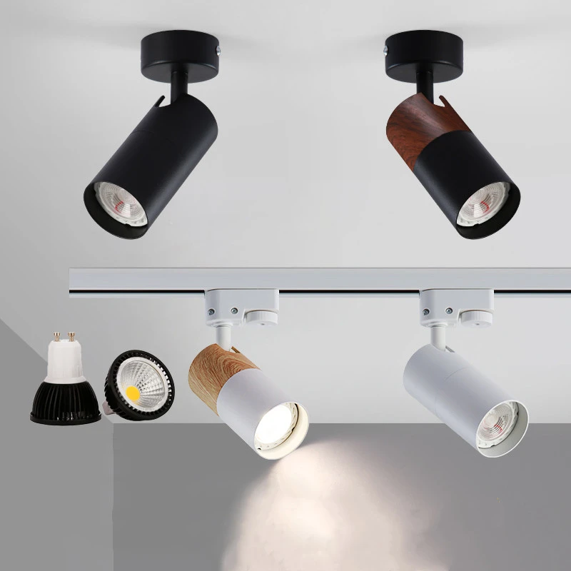Nordic Wood Grain Ceiling Track Spotlights GU10 5W Modern Track System ...