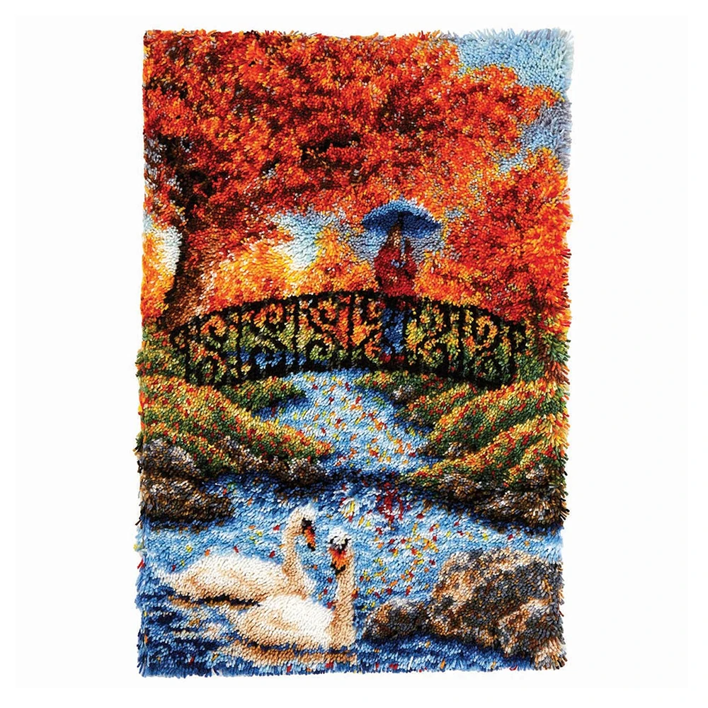 Latch-hook-kits-carpet-with-printed-canvas-Landscape-Swan-Carpet ...