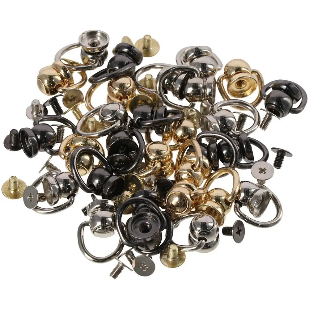 30Pcs-3-Colors-Mini-Brass-Ball-Studs-Rivets-D-Ring-360-Rotatable-for ...