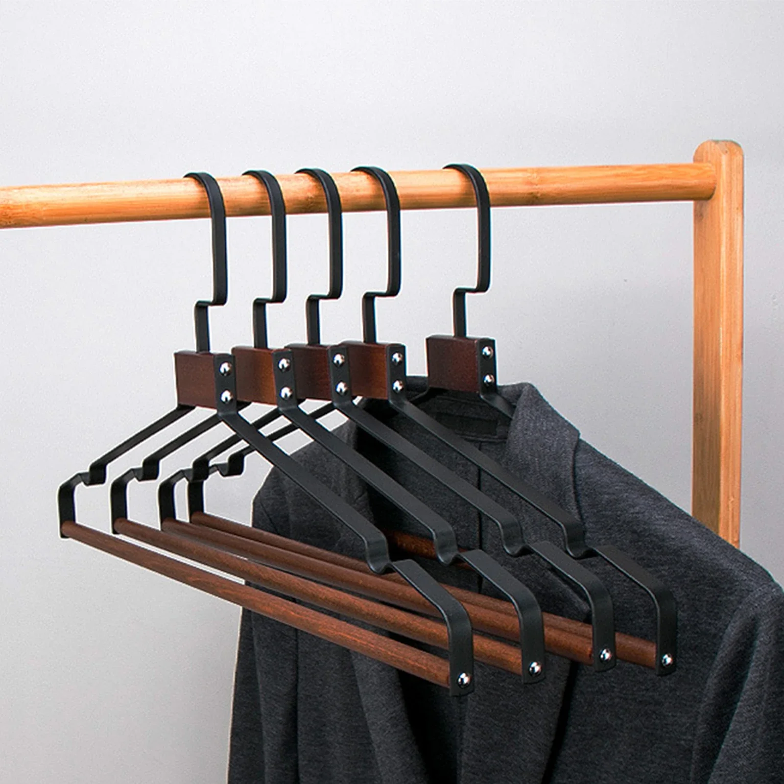 5Pcs-Wooden-Clothing-Racks-Smooth-Solid-Wood-Pants-Rack-with-360-Swivel ...