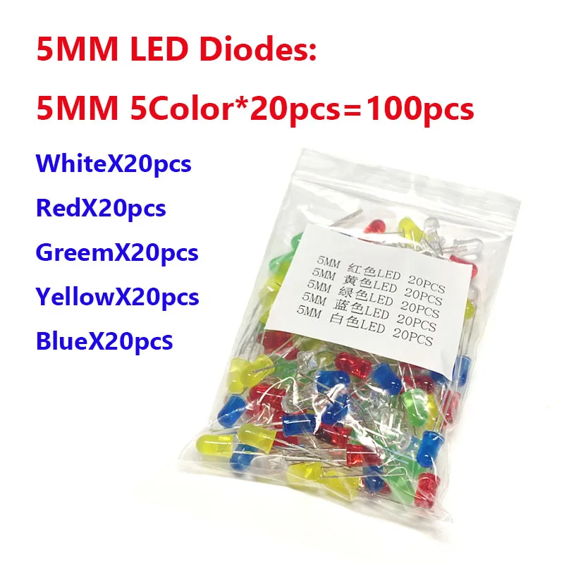 100PCS-3MM-5MM-LED-Lights-Emitting-Diodes-Assortment-Set-Kit ...